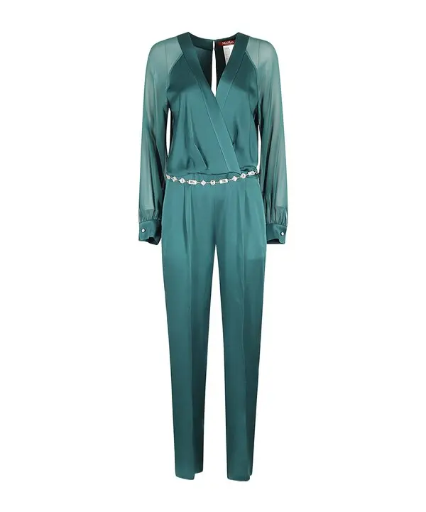 Max Mara Embellished Belted Long-sleeved Jumpsuit - Blue