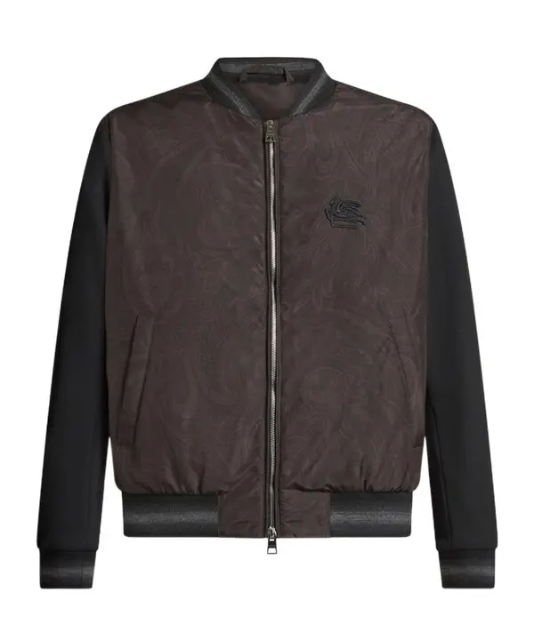 Etro Logo-embroidered Zip-up Bomber Jacket - Black