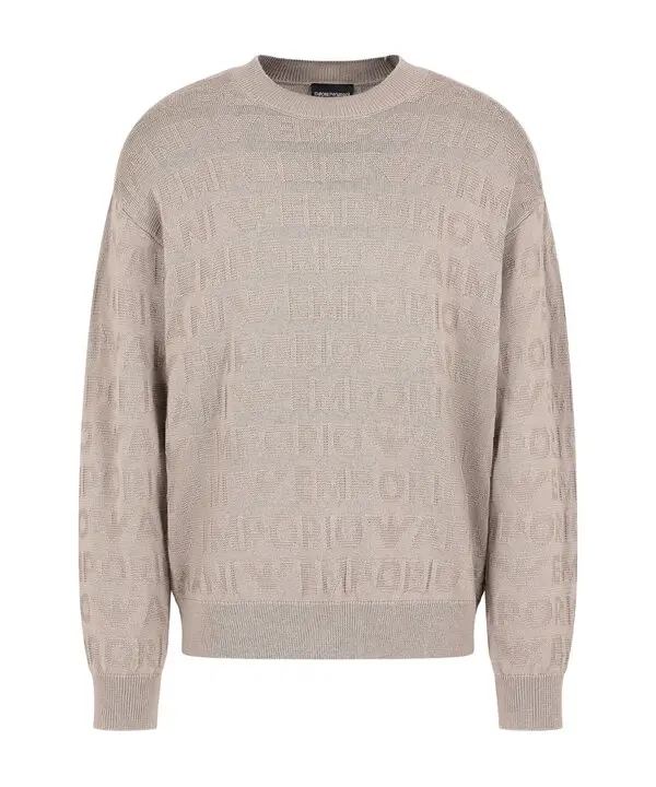 Emporio Armani Logo Jacquard Crewneck Jumper - Light Brown