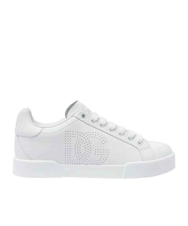 Dolce & Gabbana Portofino Perforated Dg Logo Sneakers - White