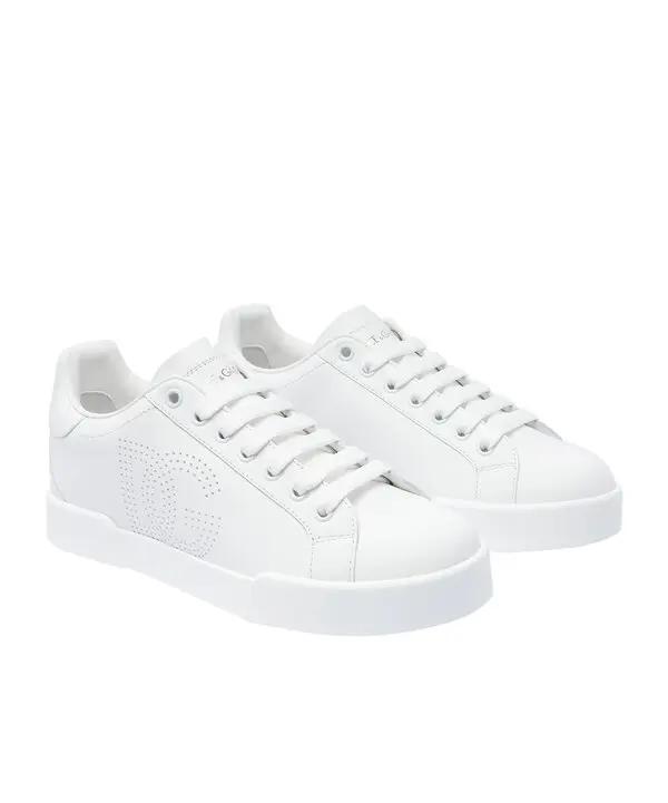 Dolce & Gabbana Portofino Perforated Dg Logo Sneakers - White