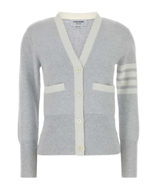 Thom Browne 4-bar Striped V-neck Buttoned Cardigan - Gray