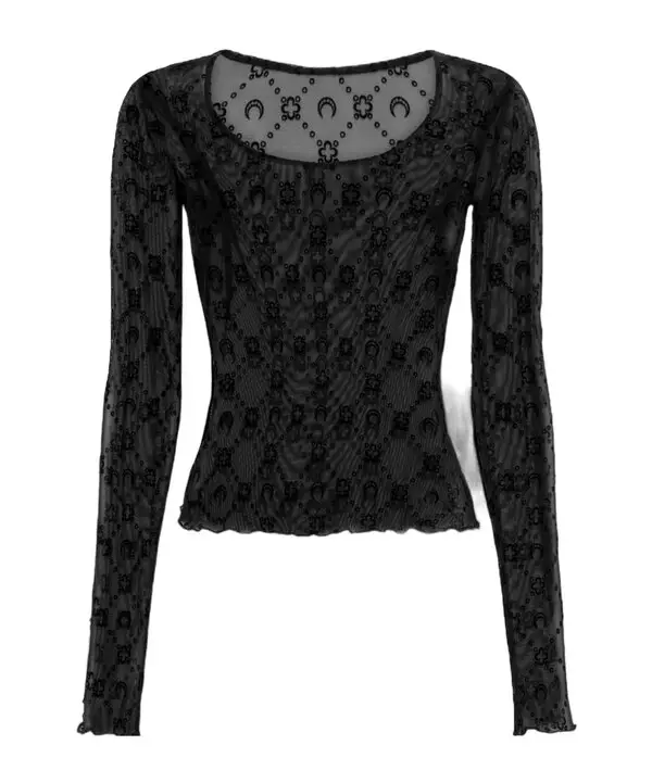 MARINE SERRE Moonogram Mesh Long Sleeve Top - Black