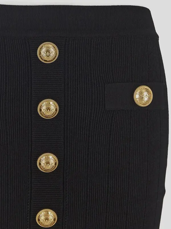 Balmain Button Embellished Knitted Mini Skirt