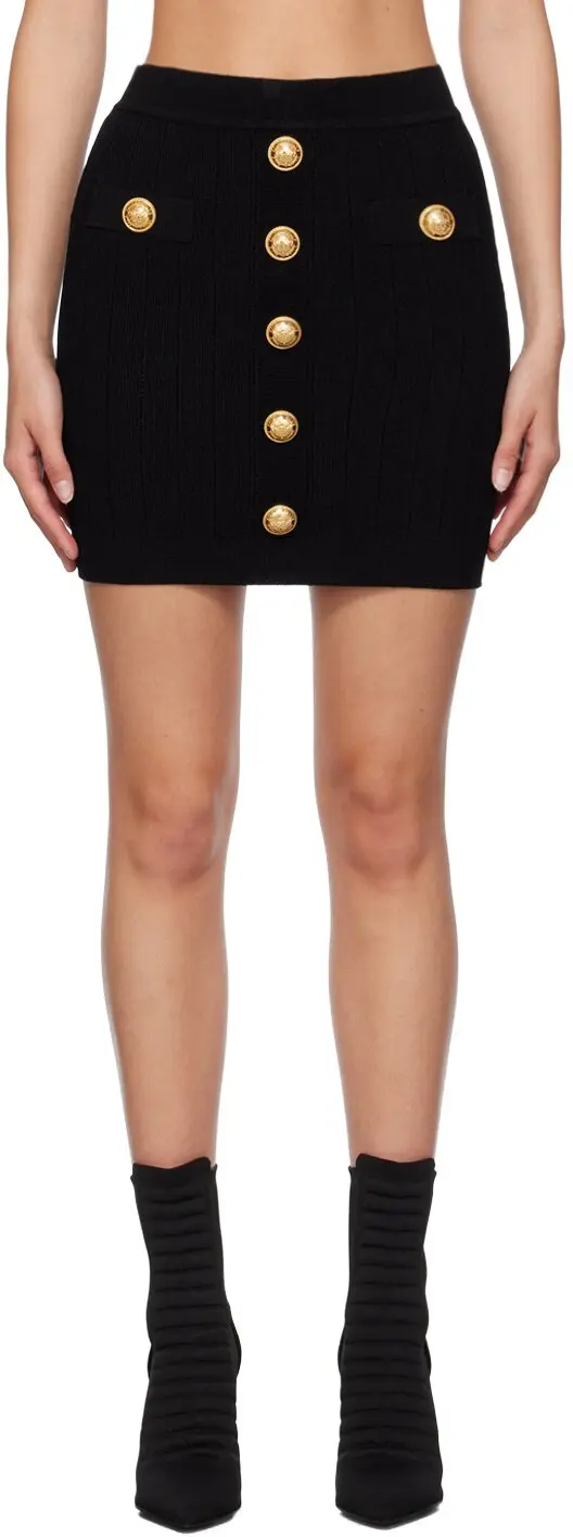 Balmain Button Embellished Knitted Mini Skirt