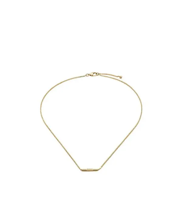 Gucci 18k Gold Engraved Bar Pendant Necklace - Yellow
