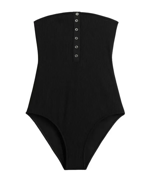TOTEME Sleeveless Off-the-shoulder Button-down Swimsuit - Black
