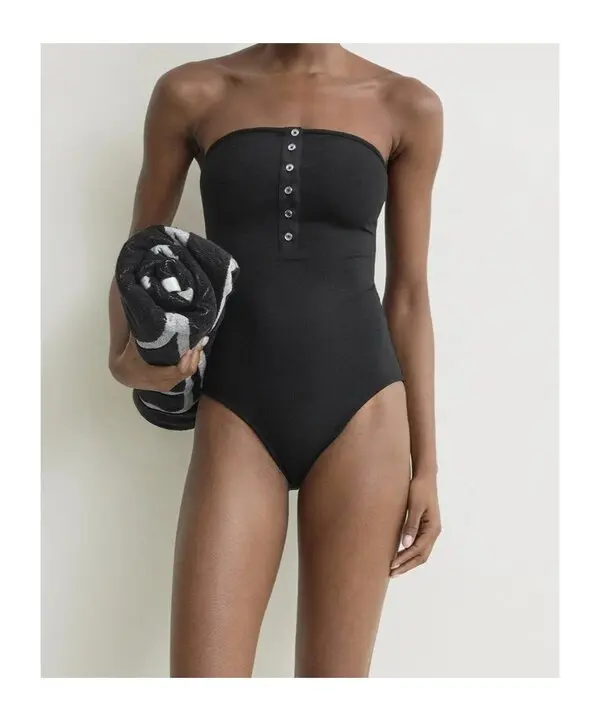 TOTEME Sleeveless Off-the-shoulder Button-down Swimsuit - Black