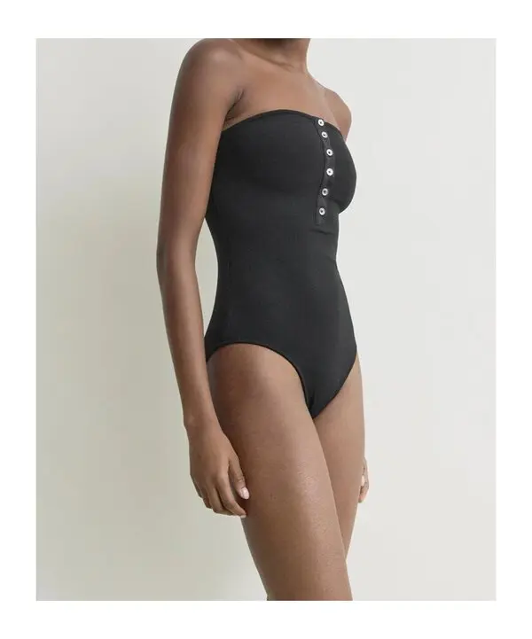 TOTEME Sleeveless Off-the-shoulder Button-down Swimsuit - Black