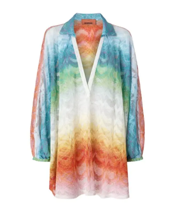 Missoni Long Sleeve V-neck Dress With Asymmetrical Hem - Multicolor