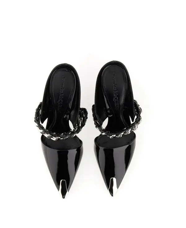 Alexander McQueen Pointed Toe Slip-on Sandals With Chain Detailing