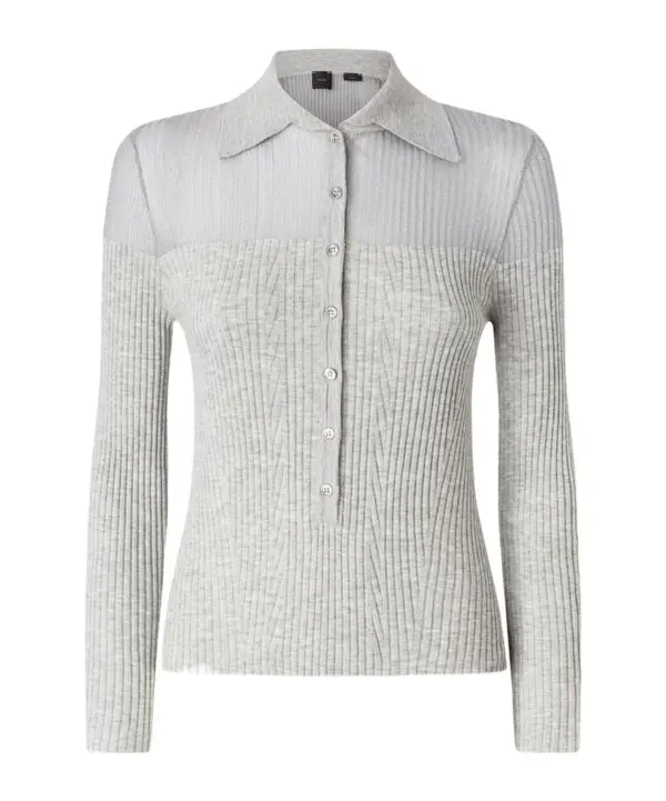 Pinko Ribbed Knit Polo Top - White