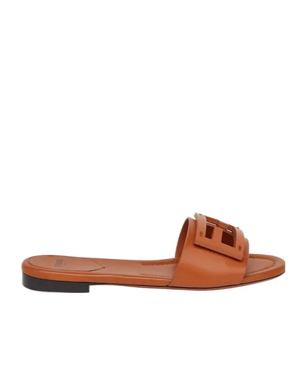 Fendi Ff Logo Plaque Open Toe Flat Sandals