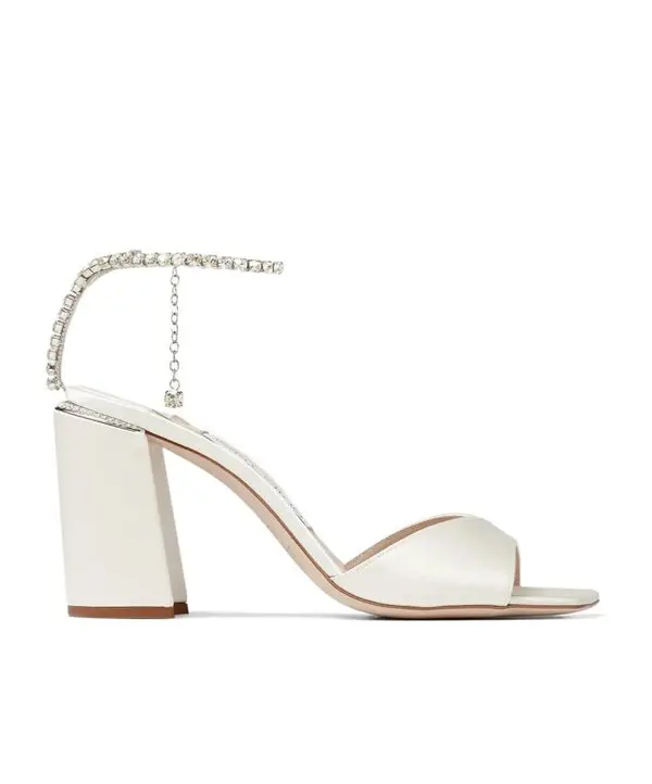 JIMMY CHOO Square Toe High Heel Sandals With Embellished Ankle Strap