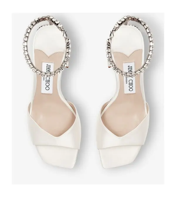 JIMMY CHOO Square Toe High Heel Sandals With Embellished Ankle Strap