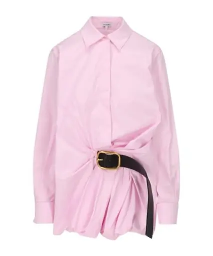 Loewe Belted Ruched Cotton Poplin Shirt