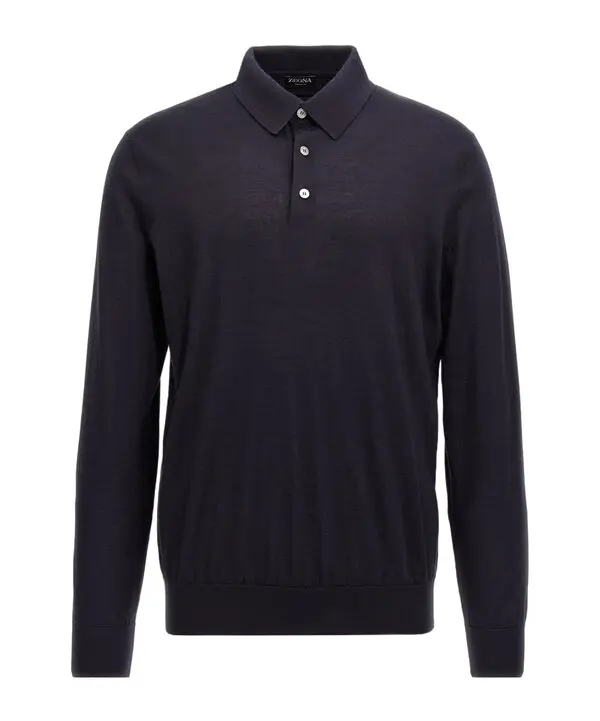 Zegna Long Sleeved Half-button Polo Shirt - Black