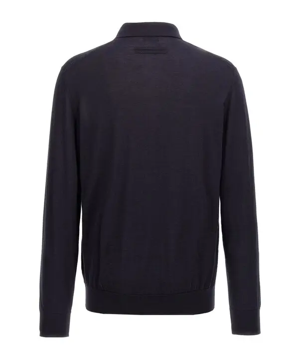 Zegna Long Sleeved Half-button Polo Shirt - Black