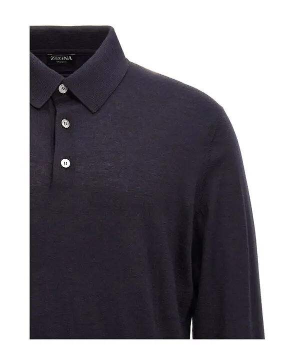 Zegna Long Sleeved Half-button Polo Shirt - Black