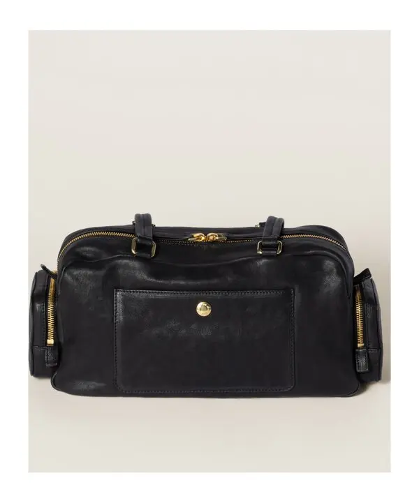 Miu Miu Washed Nappa Leather Handbag - Black