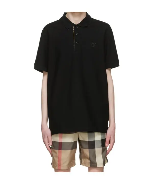 Burberry Logo Embroidered Short-sleeved Polo Shirt - Black
