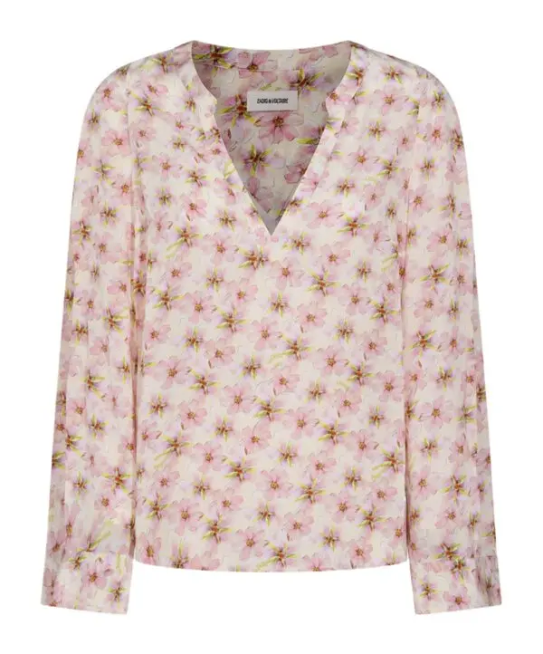 Zadig&Voltaire Floral Print V-neck Long Sleeve Top - Nude