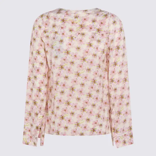 Zadig&Voltaire Floral Print V-neck Long Sleeve Top - Nude