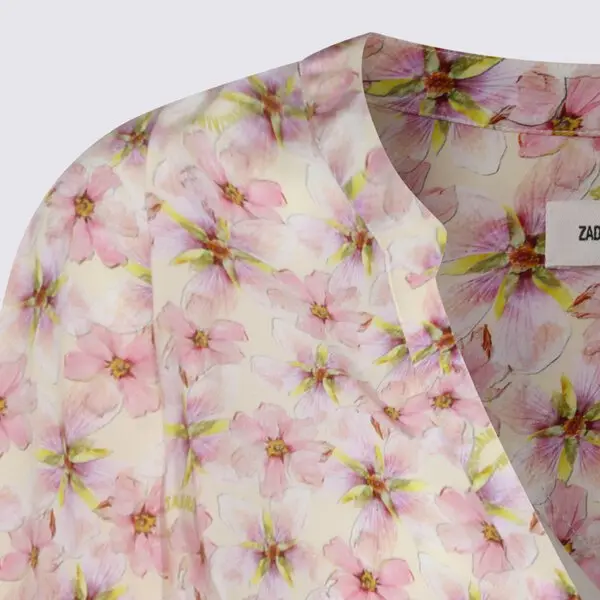 Zadig&Voltaire Floral Print V-neck Long Sleeve Top - Nude