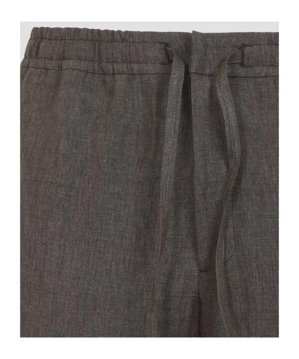 Canali Drawstring Waist Linen Trousers - Black