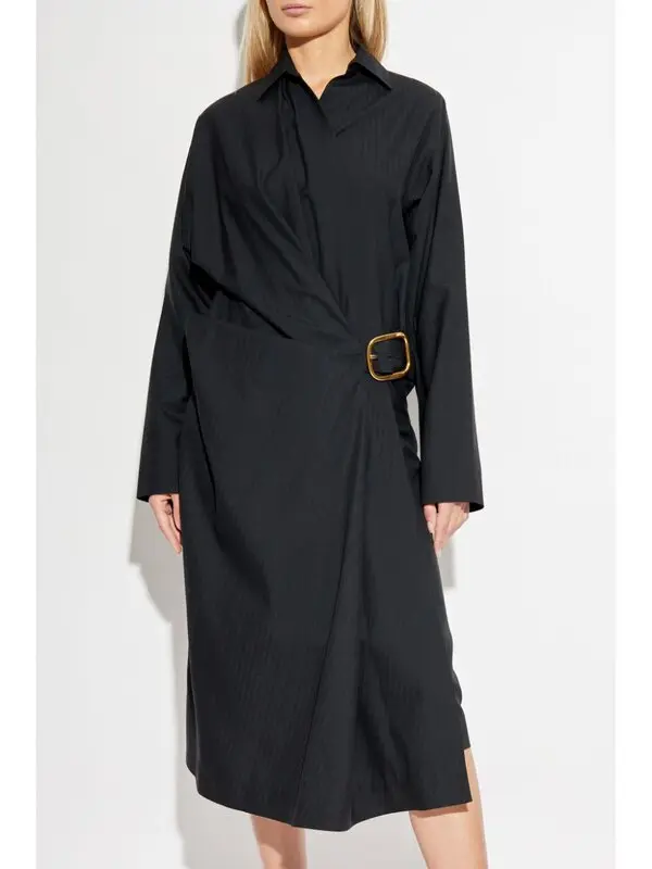 Loewe Buckle Detailed Gathered Midi Dress