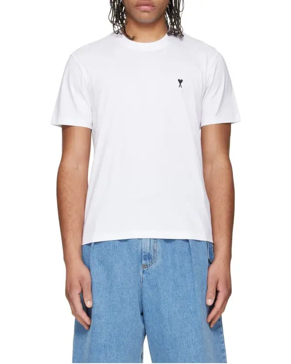 AMI Paris Logo Embroidered Crewneck T-shirt - White
