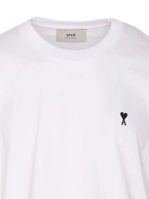 AMI Paris Logo Embroidered Crewneck T-shirt - White