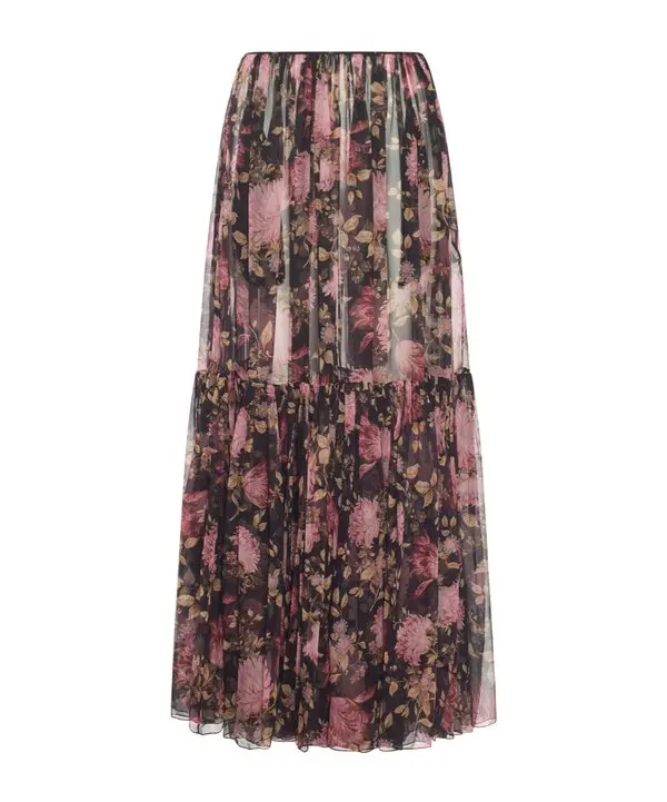 Chloé Allover Floral Printed Pleated Skirt - Black