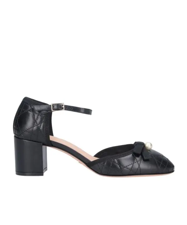 Dior Quilted Bow Detail High Heel Mary Janes - Black