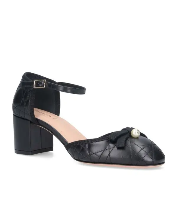 Dior Quilted Bow Detail High Heel Mary Janes - Black
