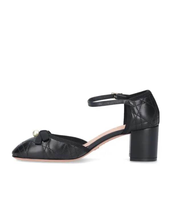 Dior Quilted Bow Detail High Heel Mary Janes - Black