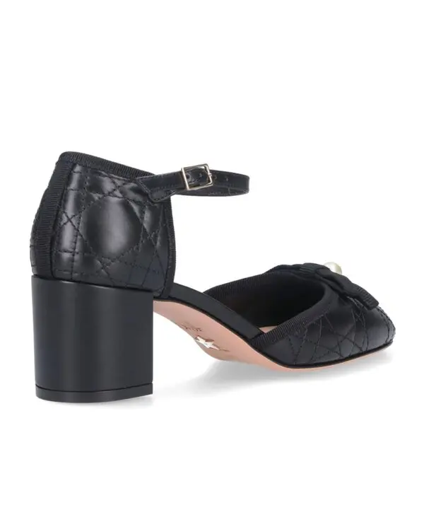 Dior Quilted Bow Detail High Heel Mary Janes - Black