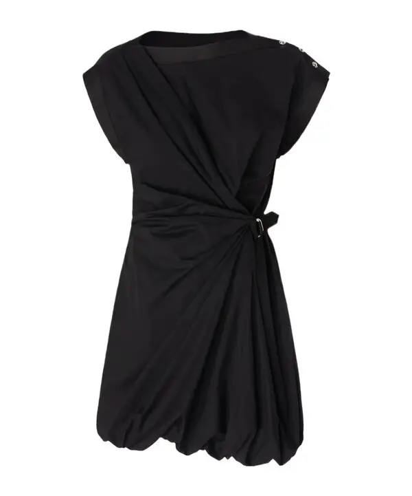Pinko Asymmetrical Neckline Ruched Mini Dress - Black