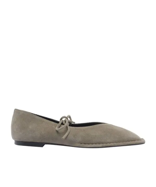 ALOHAS Leather Ballet Flats With Tie Fastening - Gray