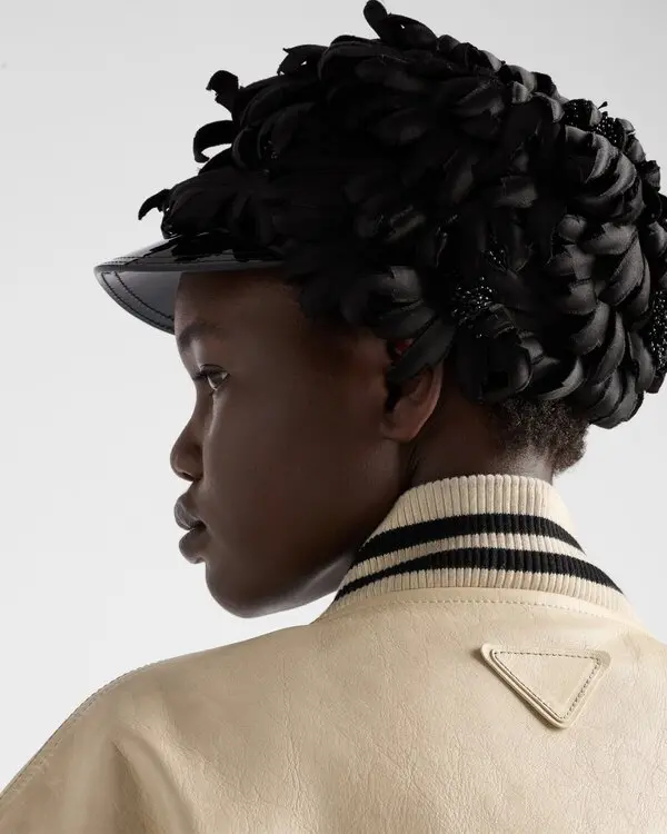 Prada Leather Bomber Jacket With Patch Embellishments