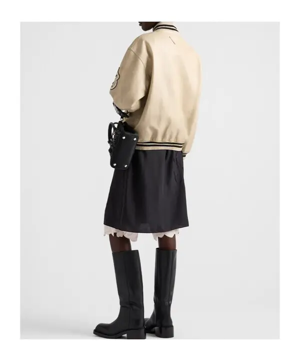 Prada Leather Bomber Jacket With Patch Embellishments - Ivory