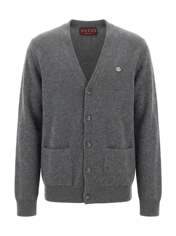 Gucci Double G Embroidered Cardigan - Grey