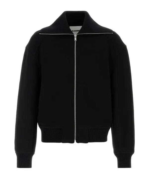 JIL SANDER High Neck Zipped Bomber Jacket - Black