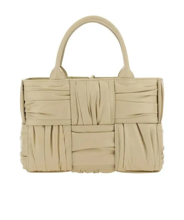 Bottega Veneta Woven Pleated Top Handle Tote Bag - Oat