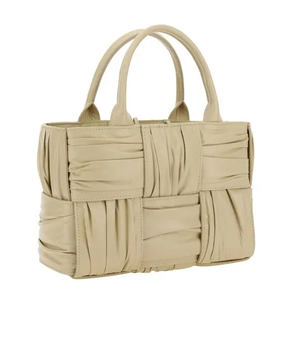 Bottega Veneta Woven Pleated Top Handle Tote Bag - Oat