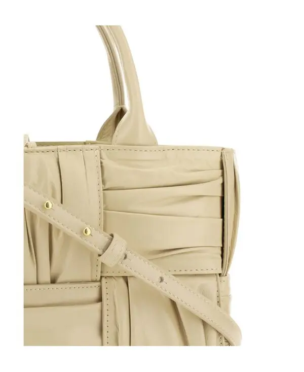 Bottega Veneta Woven Pleated Top Handle Tote Bag - Oat
