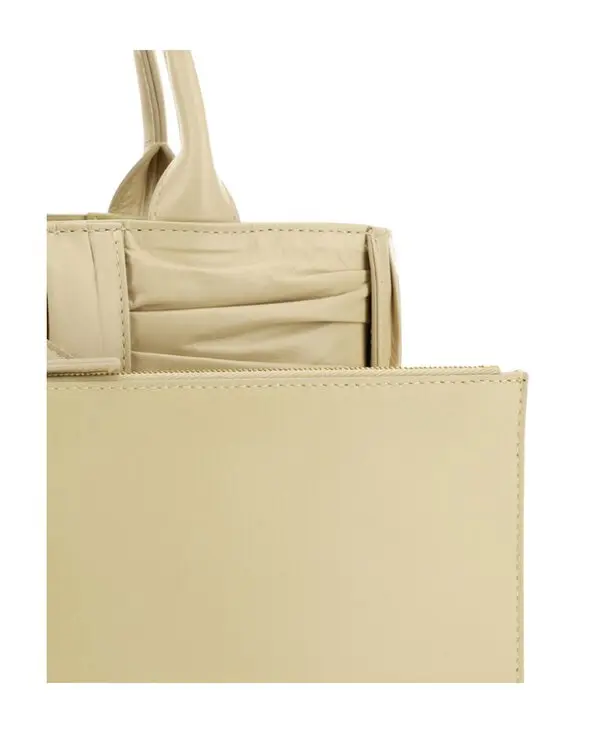 Bottega Veneta Woven Pleated Top Handle Tote Bag - Oat