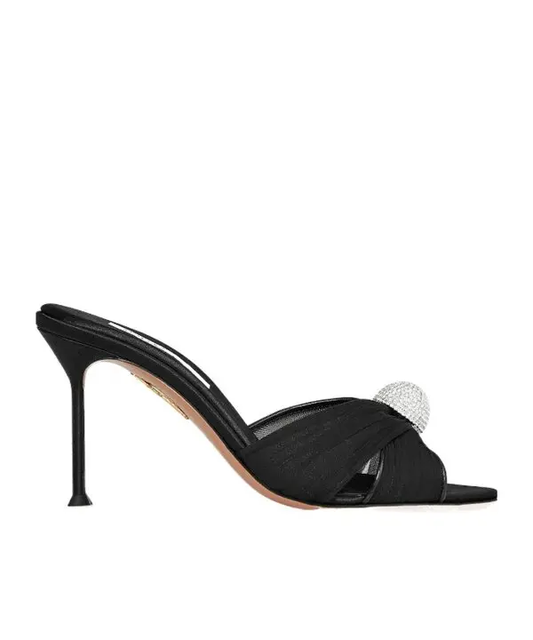 AQUAZZURA Mystery Mules With Crystal Embellishment - Black