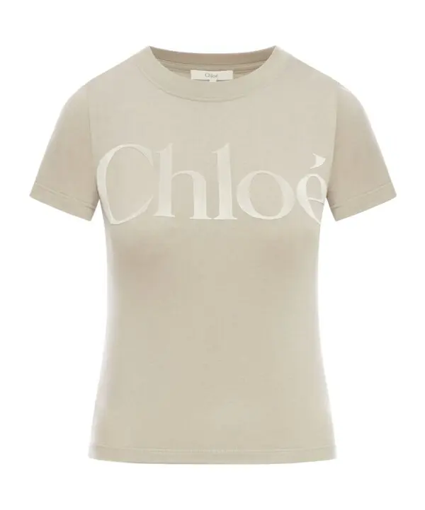Chloé Velvet Logo Crewneck T-shirt - Pink Gray