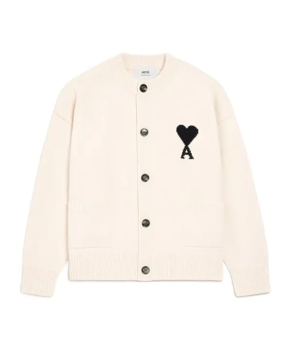 AMI Paris De Coeur Cardigan - White/black